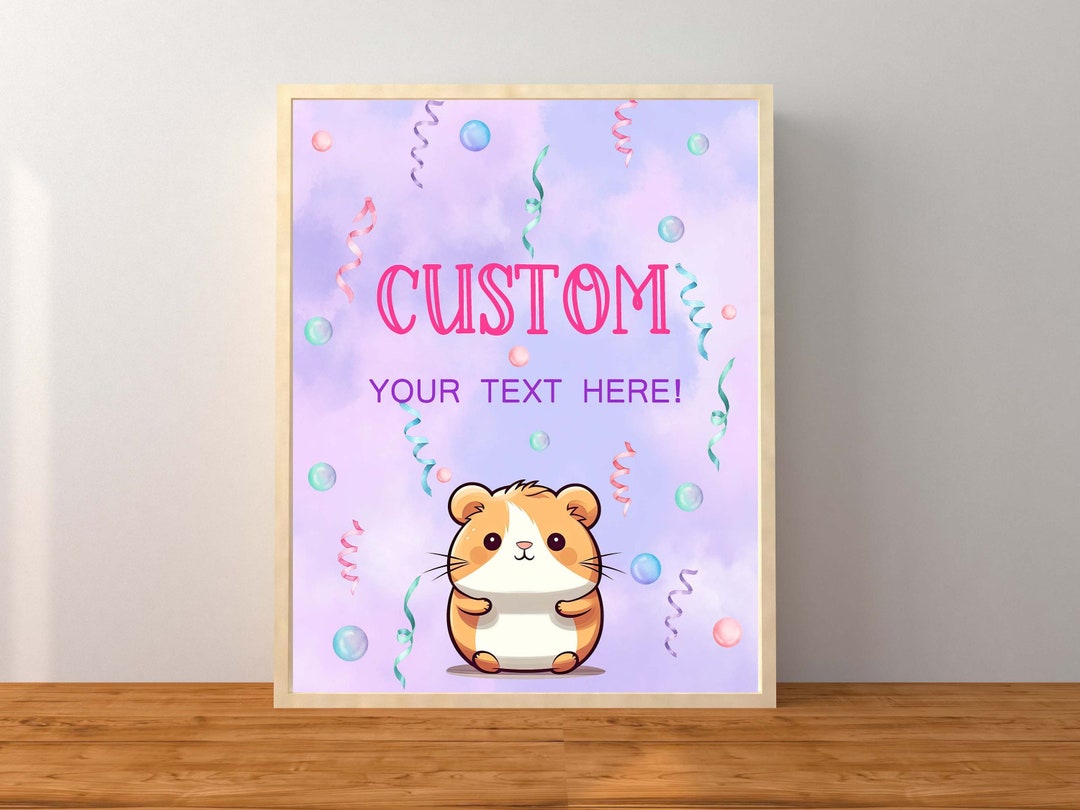 Personalized Hamster Party Sign, Pink and Purple Hamster Custom Sign ...