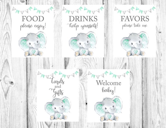 Elephant Baby Shower Elephant Baby Shower Printables Mint - Etsy