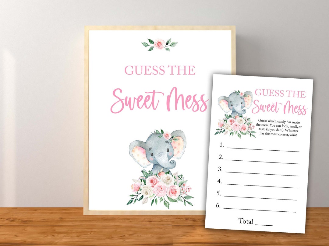 Pink Elephant Guess the Sweet Mess Diaper Game, Elephant Baby Shower ...