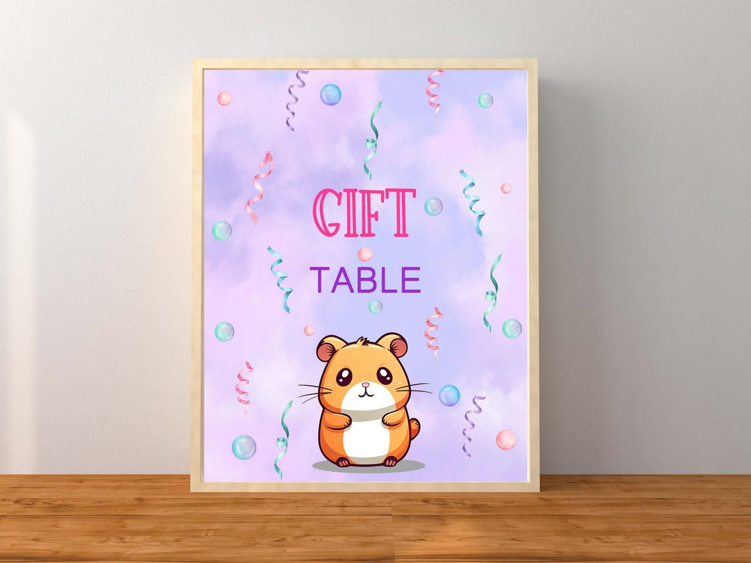 Hamster Gift Table Sign, Hamster Birthday Party Decorations, Pink and ...