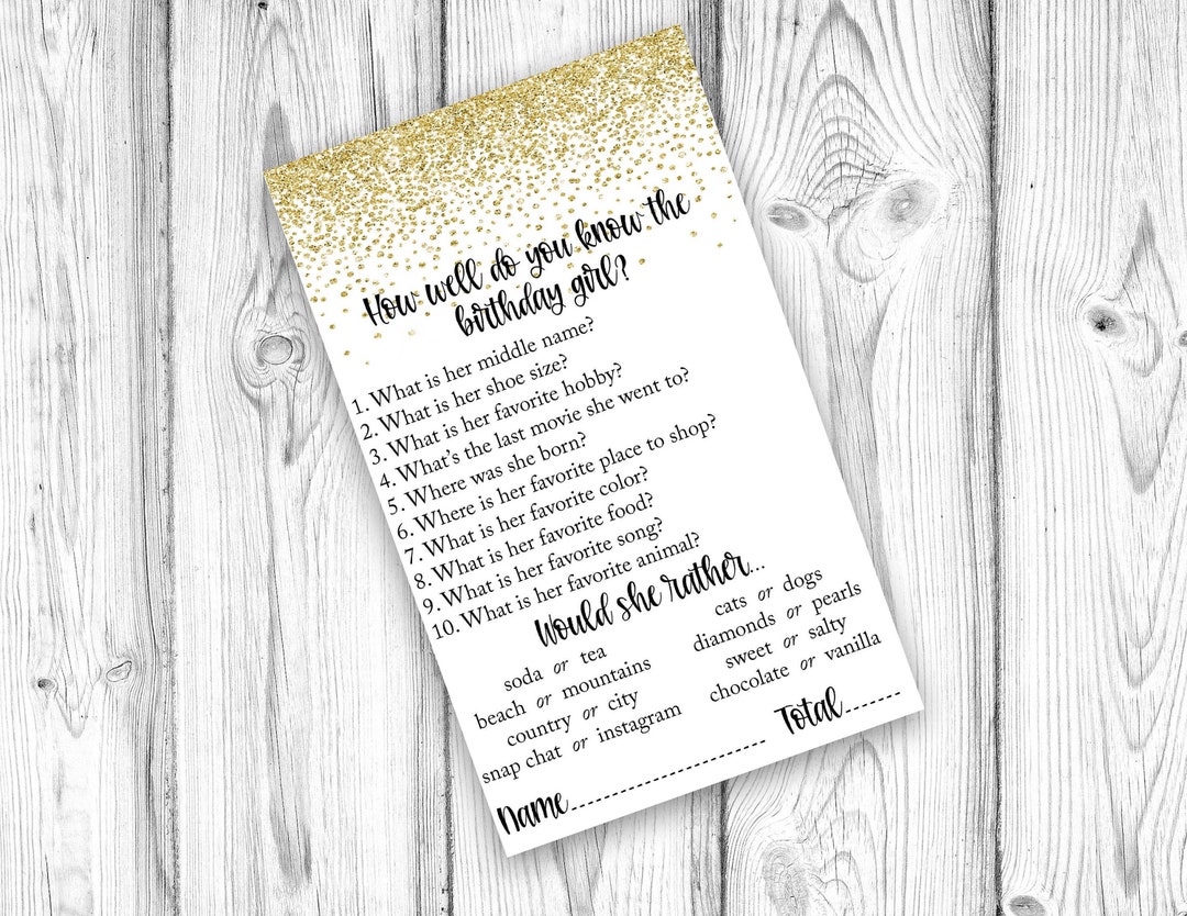 How Well Do You Know the Birthday Girl Game, Birthday Party Game, Who ...