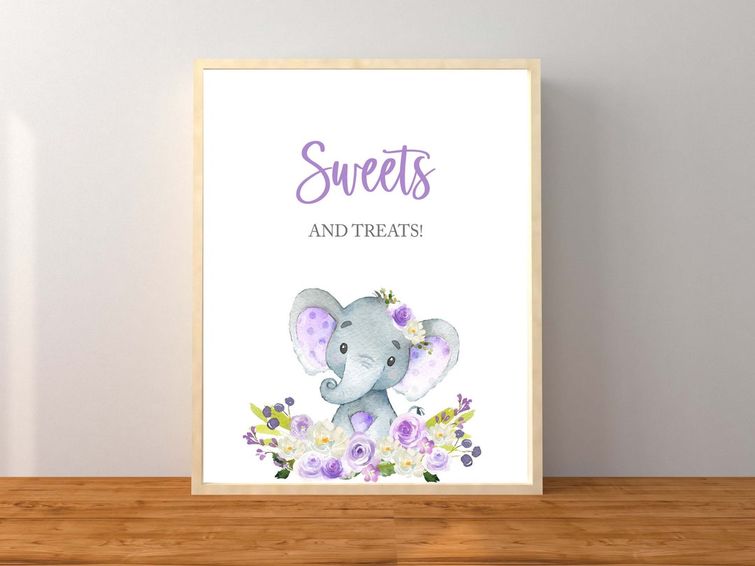 Elephant Sweets Sign, Floral Elephant Baby Shower, Elephant Sweets and ...