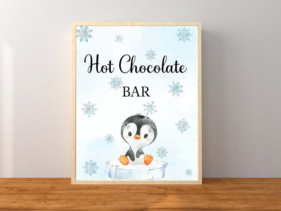 Blue Penguin Hot Chocolate Bar Sign, Boy Penguin Baby Shower ...