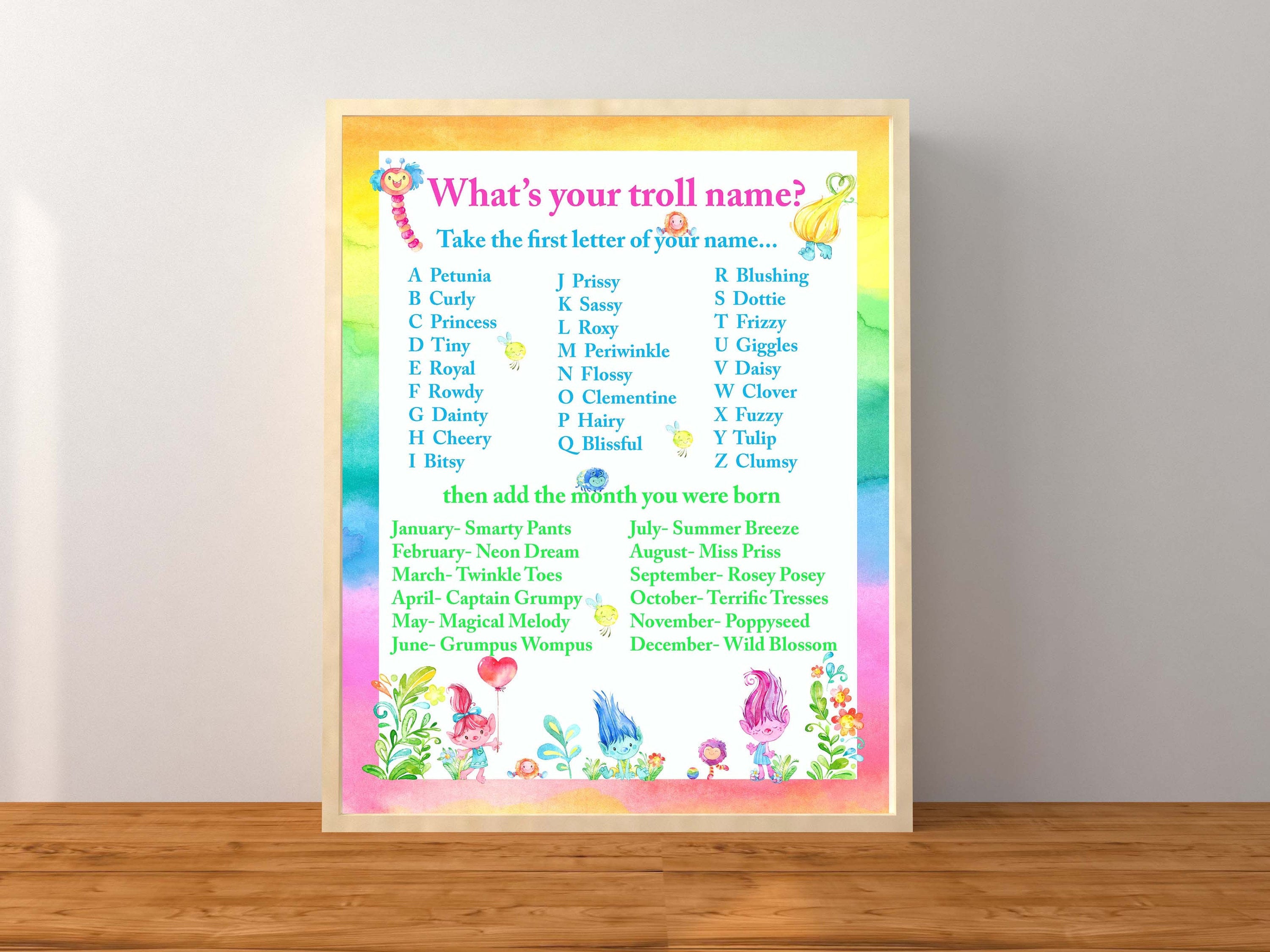 Troll Party Troll Name Game What's Your Troll Name | Etsy