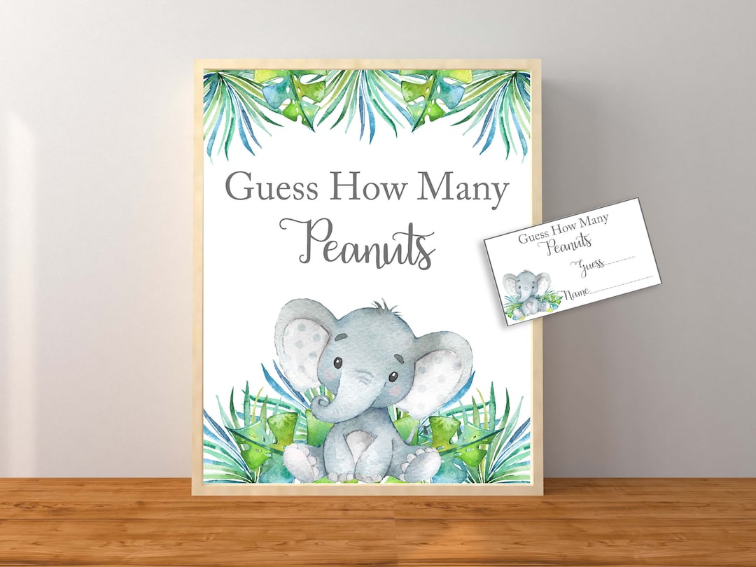 Elephant Guess How Many Peanuts Baby Shower Game, Gender Neutral Green ...