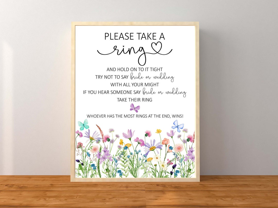 Wildflower Don't Say Bride Game, Wildflower Floral Bridal Shower Ring Game, Please Take a Ring ...