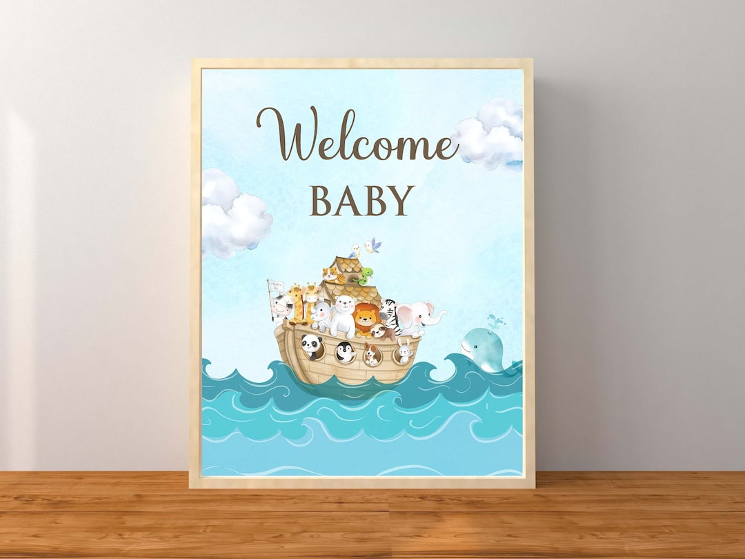 Noah's Ark Welcome Baby Sign, Noahs Ark Baby Shower Decorations, Gender Neutral Baby Shower ...