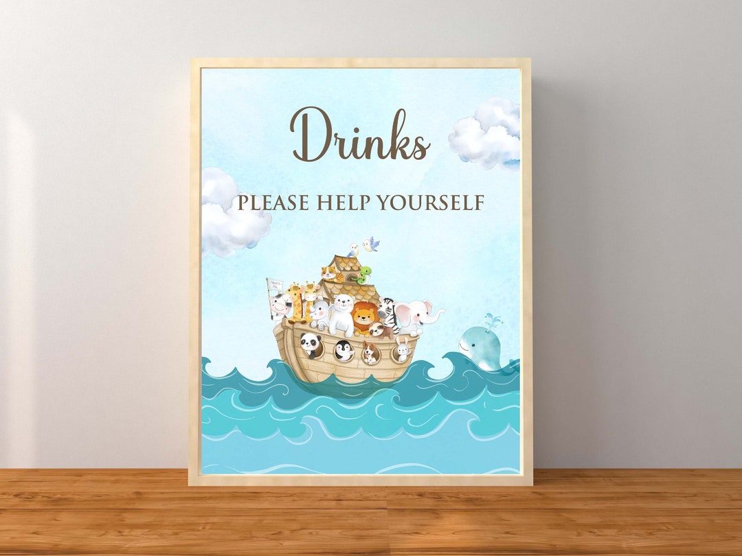 Noah's Ark Drinks Sign, Noahs Ark Baby Shower Decorations, Gender ...