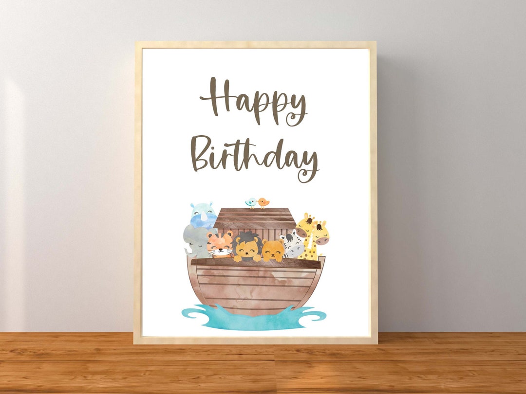 Noah's Ark Happy Birthday Sign, Noahs Ark Birthday Party, Gender ...