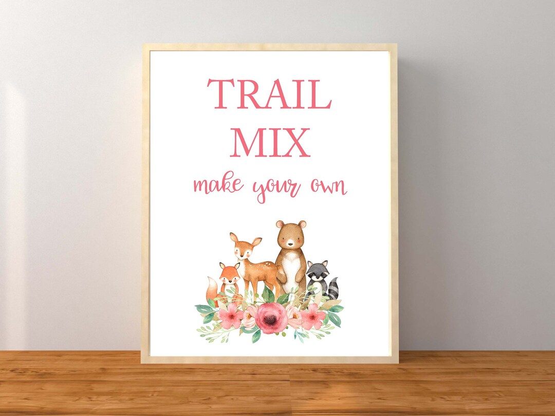 Trail Mix Sign, Woodland Trail Mix Sign, Girl Woodland Baby Shower ...