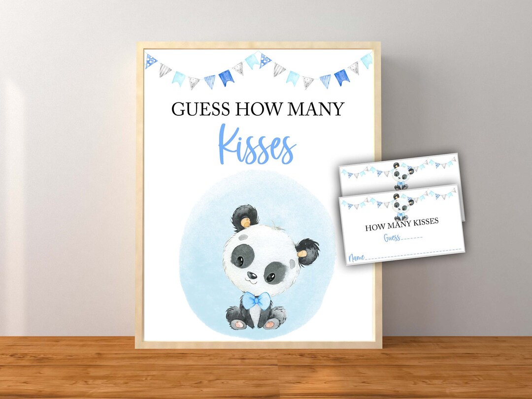 Panda Guess How Many Kisses, Panda Baby Shower Game, Blue Panda Baby ...