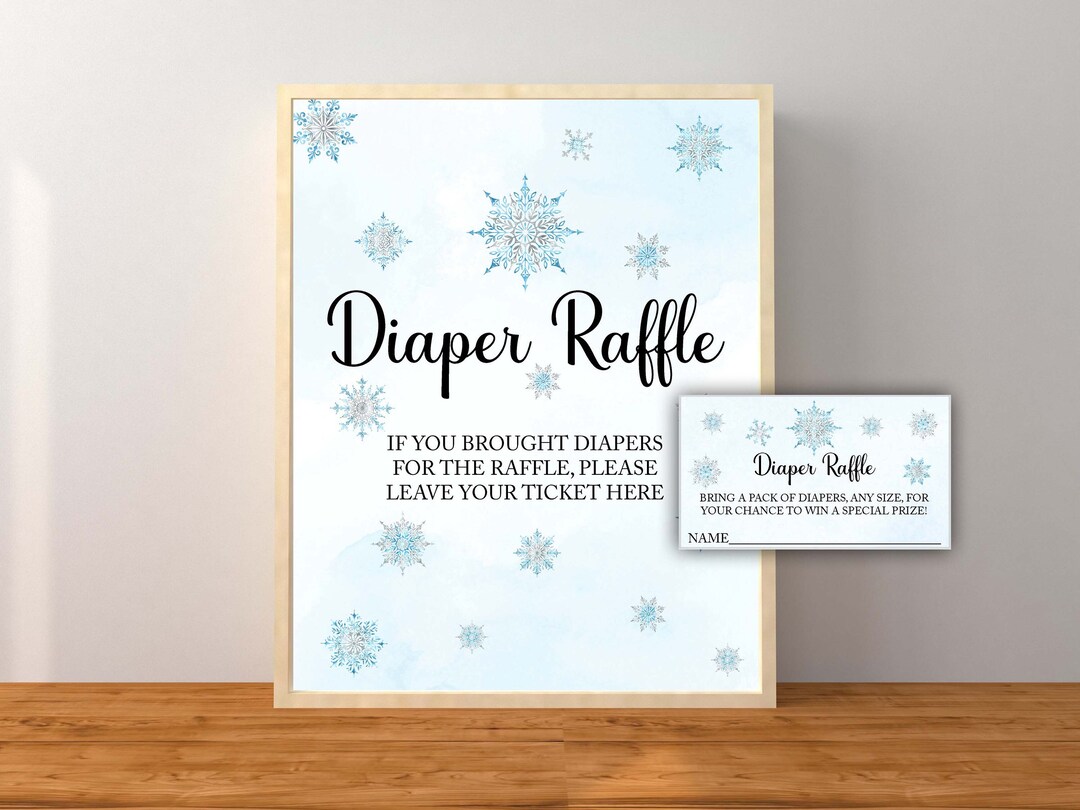 Blue Snowflake Diaper Raffle Sign and Tickets, Boy Snowflake Baby ...
