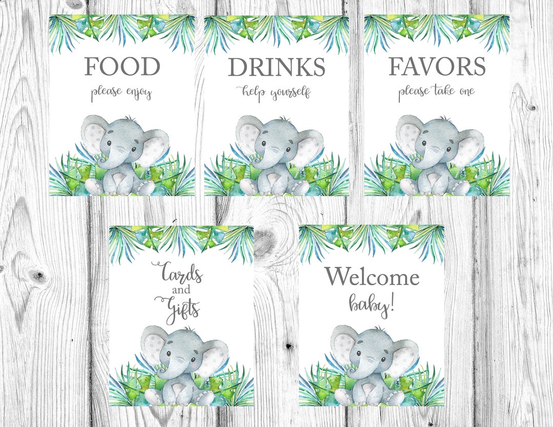Elephant Baby Shower, Elephant Baby Shower Printables, Green Elephant ...