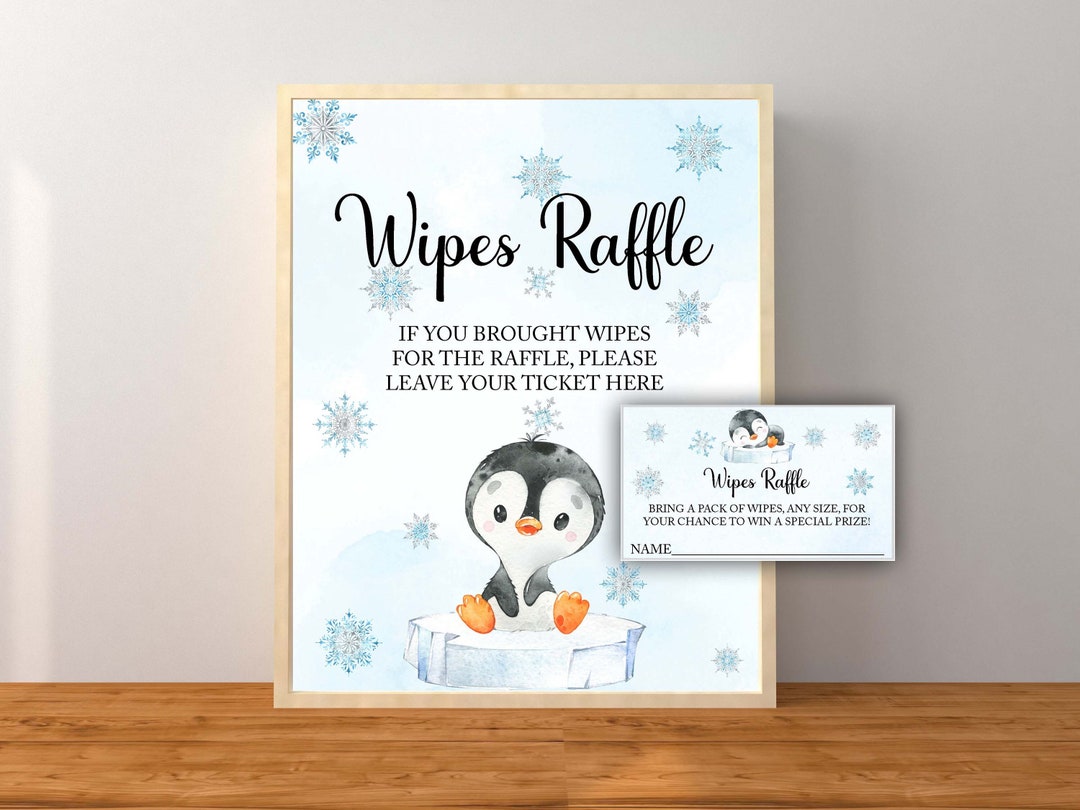 Blue Penguin Baby Wipes Sign and Tickets, Boy Penguin Baby Shower Game ...