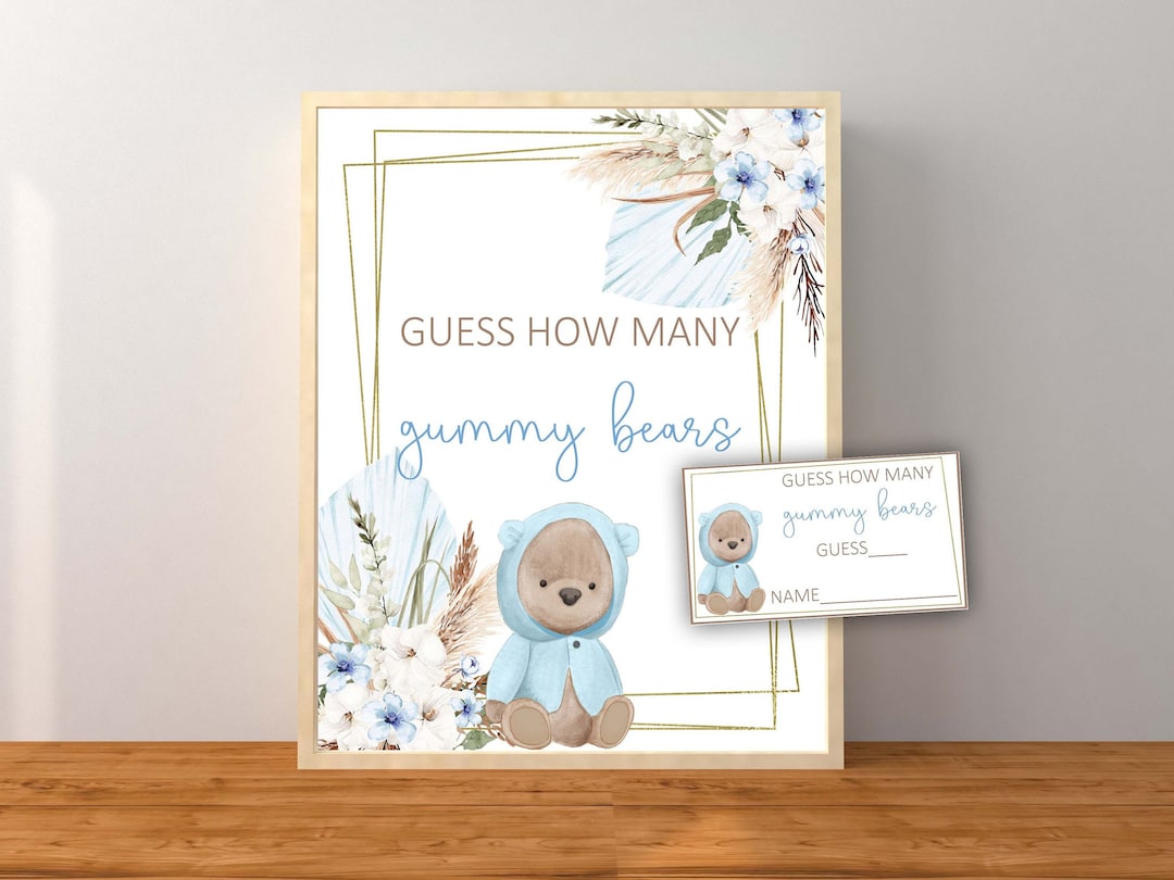 Blue Bear Guess How Many Gummy Bears Game and Cards, Boy Bear Baby ...
