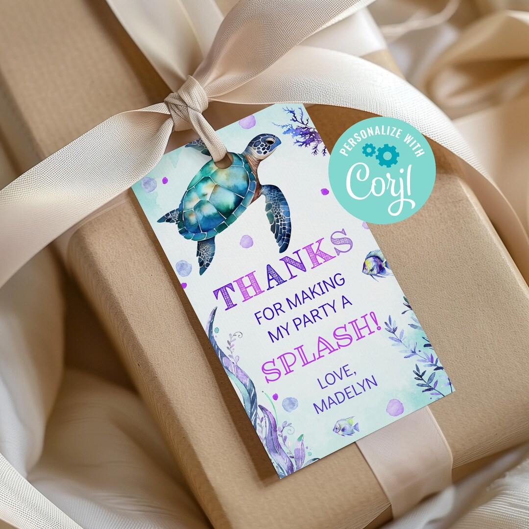 Turtle Birthday Party Favor Tag, Turtle Pool Party Thanks for Making My ...