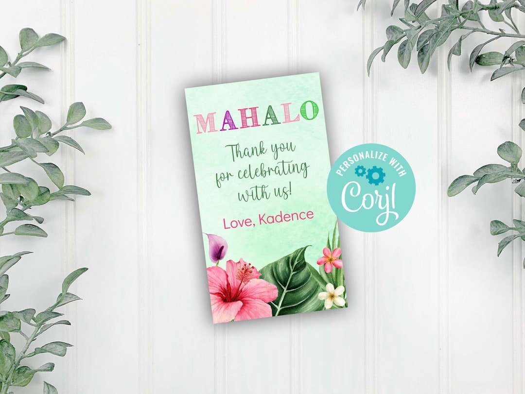 Hawaiian Favor Gift Tags, Luau Birthday Party Favor Tags, Corjl ...