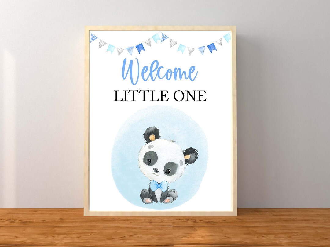 Welcome Little One Sign, Panda Welcome Baby Sign, Boy Panda Baby Shower ...