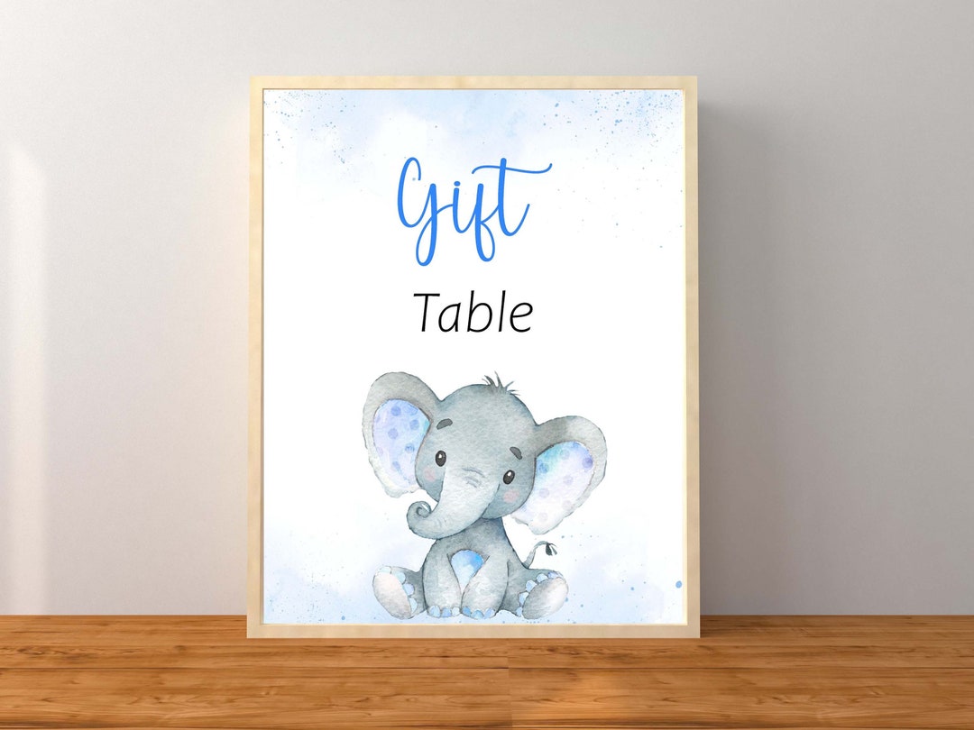 Blue Elephant Gift Table Sign, Boy Elephant Baby Shower Decorations ...