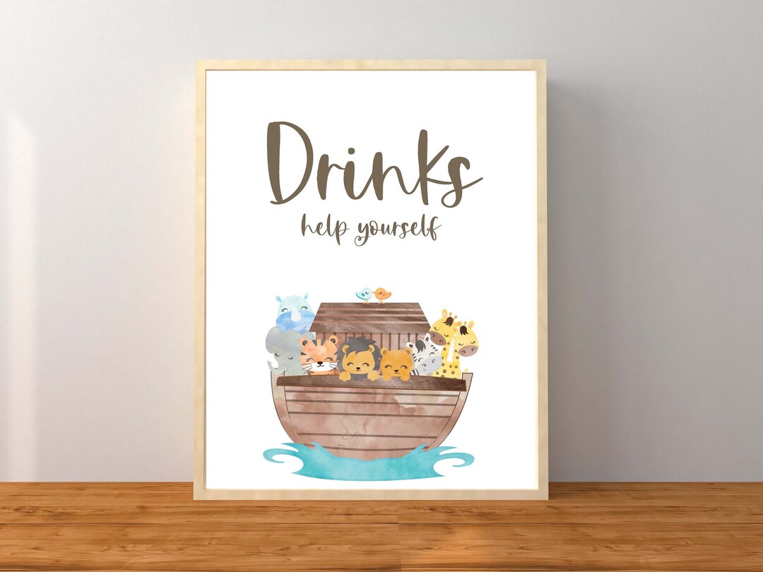 Noah's Ark Drinks Sign, Noahs Ark Baby Shower, Gender Neutral Baby ...