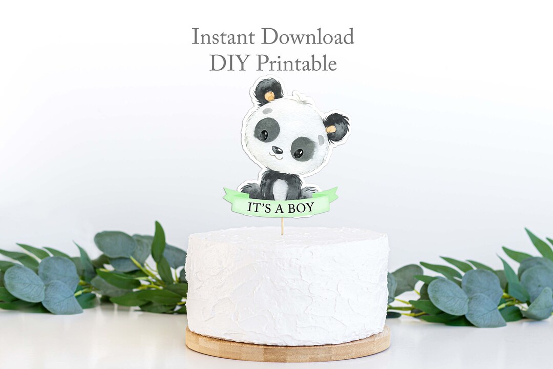 Green Panda Cake Topper, Panda It's a Boy Baby Shower Centerpiece ...