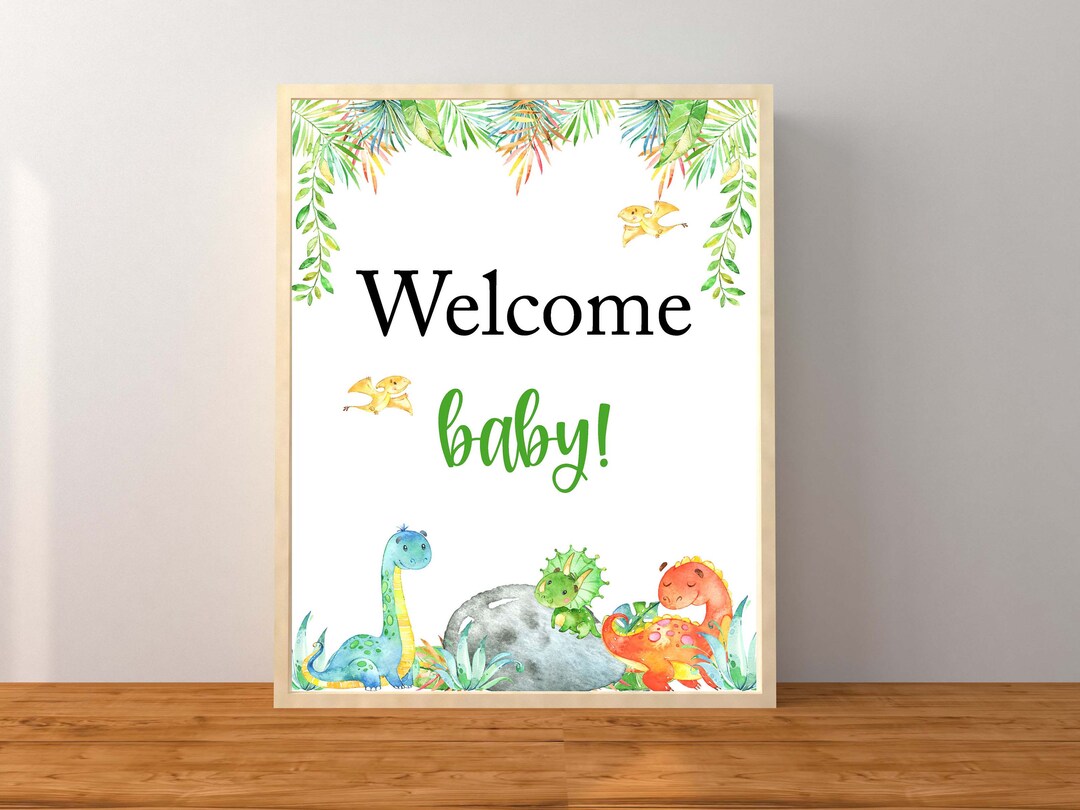 Welcome Baby Dinosaur Sign, Dinosaur Baby Shower, Dinosaur Baby Shower ...