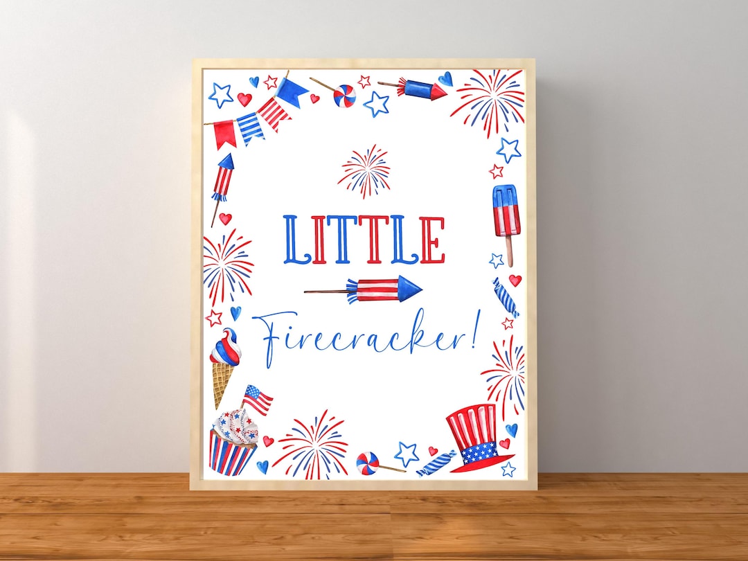 Patriotic Little Firecracker Birthday Party Sign, Red, White, and Blue ...