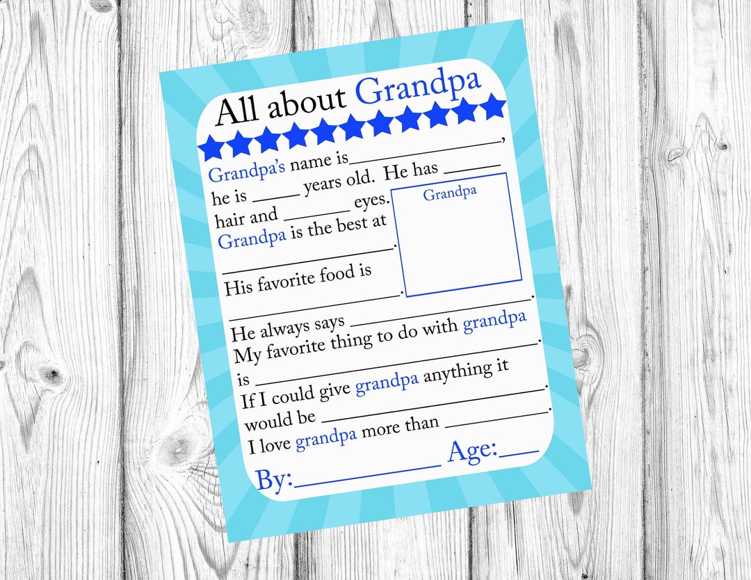 All About Grandpa, Grandpa Printable, All About My Grandpa, Father's ...