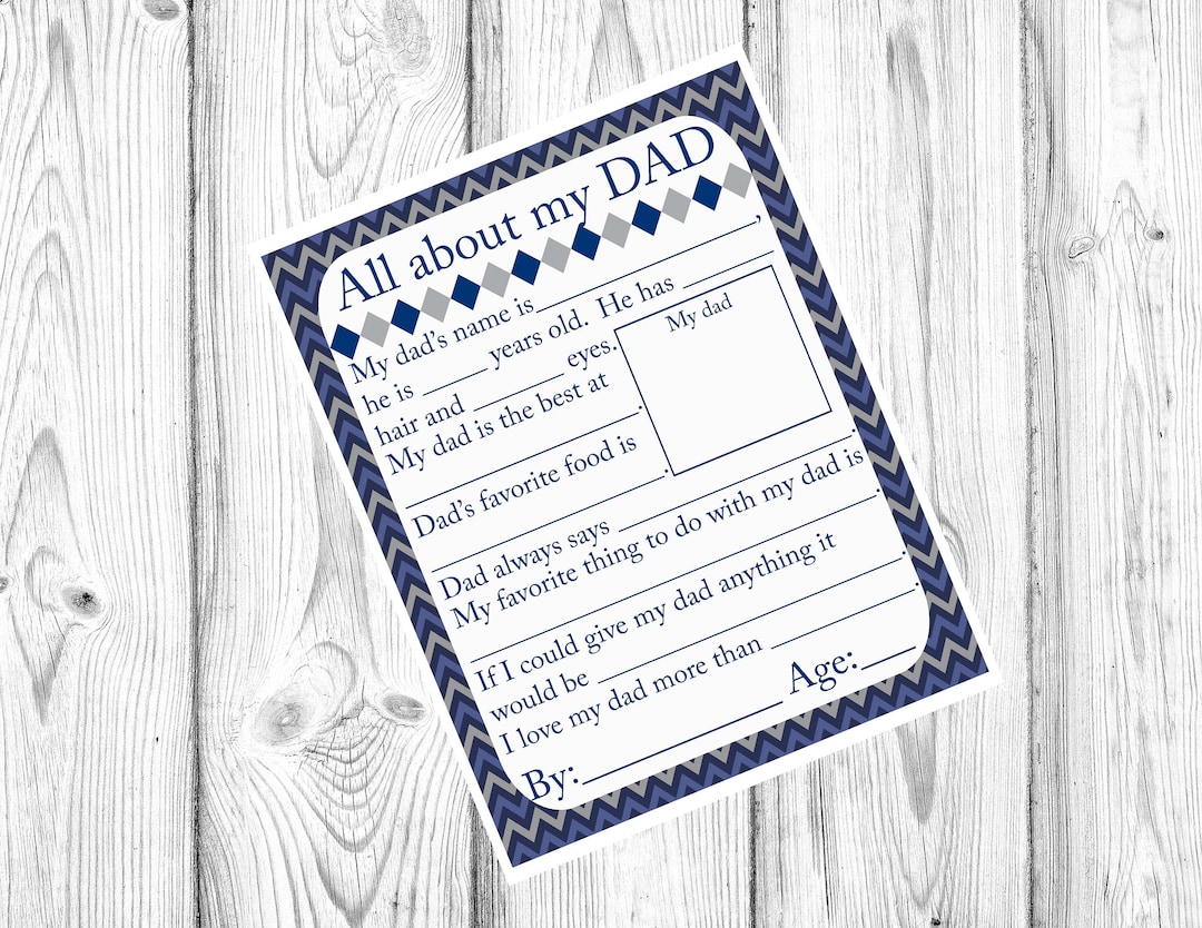 All About Dad, Dad Printable, All About My Daddy, Gift for Dad, Father ...