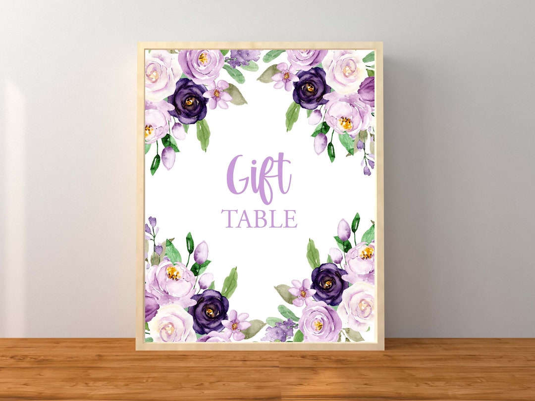 Purple Floral Gift Table Sign, Lavender Baby Shower, Floral Bridal ...