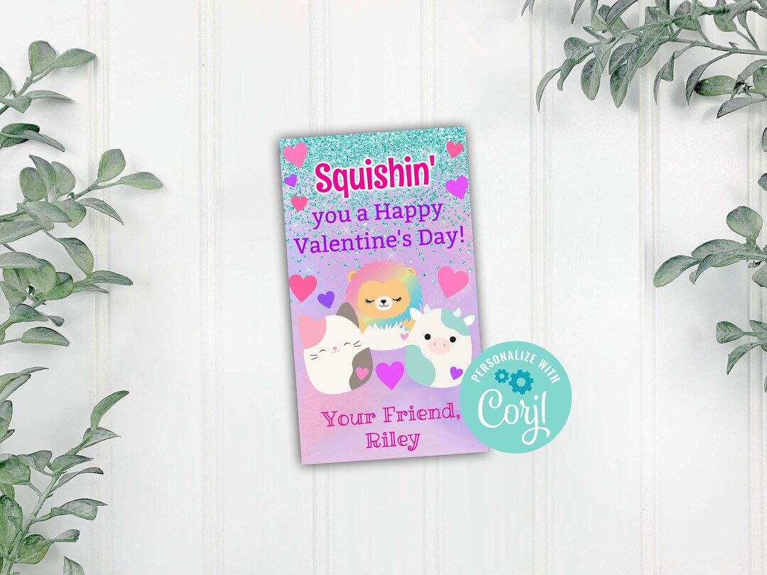 Valentine's Day Squishy Favor Tags, Girl Squish Valentine Cards ...