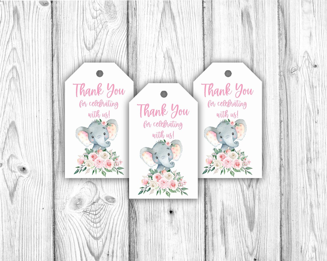 Elephant Gift Tags Pink Elephant Baby Shower Elephant Baby - Etsy