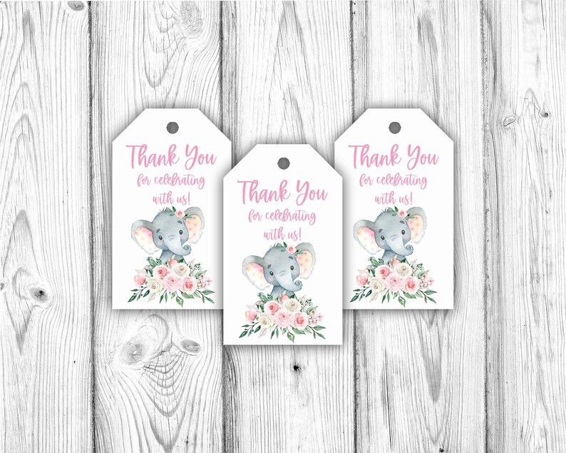 Elephant Gift Tags Pink Elephant Baby Shower Elephant Baby - Etsy