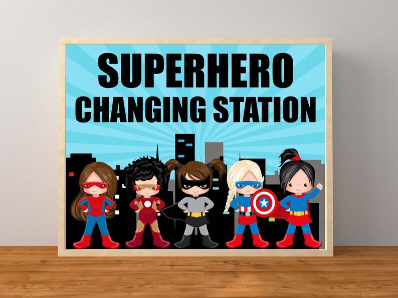 Girls Superhero Party Changing Station Sign, Girl Superhero Birthday ...