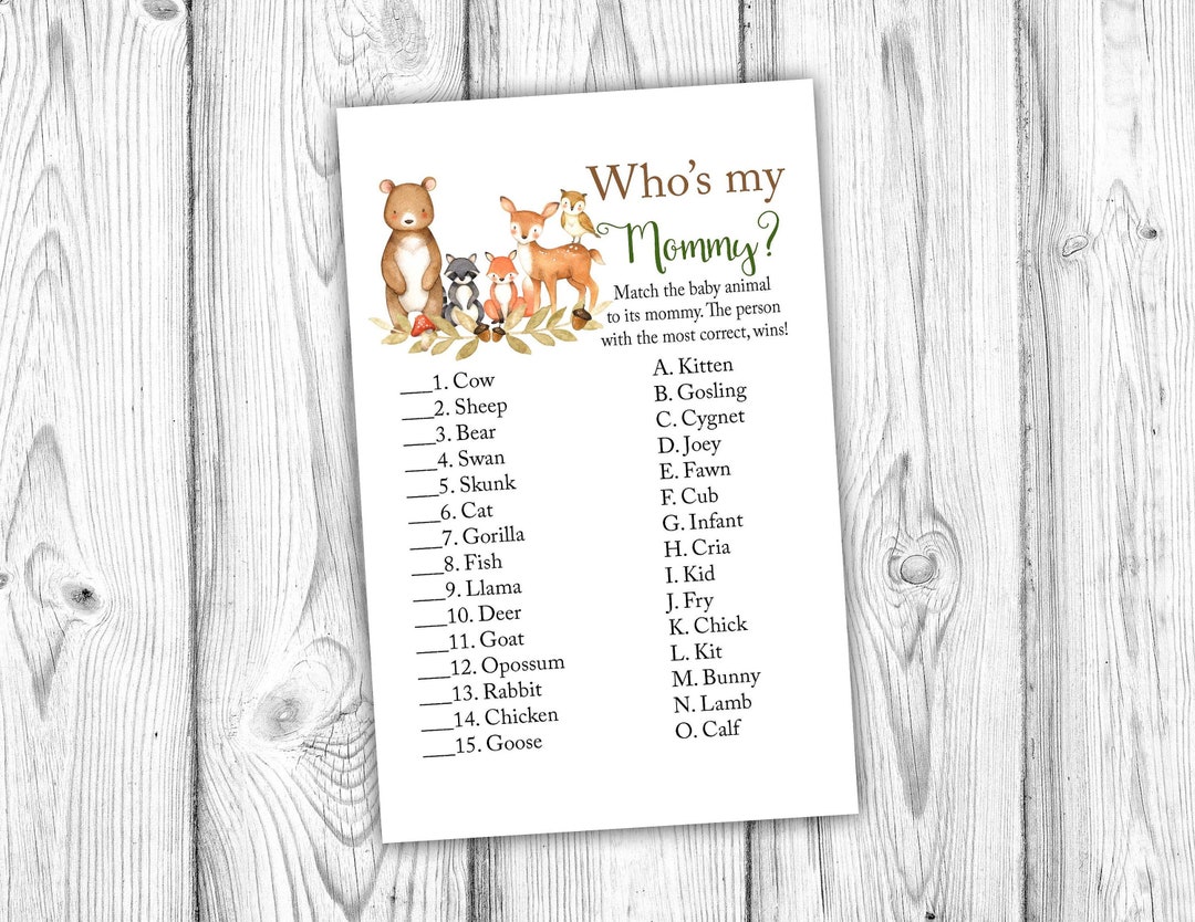 Who's My Mama, Who's My Mama Game, Woodland Who's My Mommy Game, Animal ...