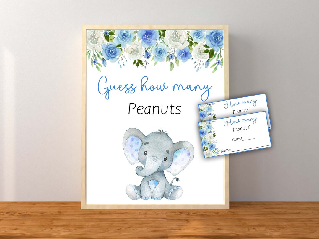 Guess How Many Peanuts, Peanuts Baby Shower Game, Blue Floral Baby ...