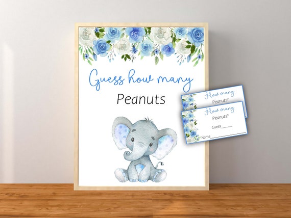 Guess How Many Peanuts Peanuts Baby Shower Game Blue Floral | Etsy