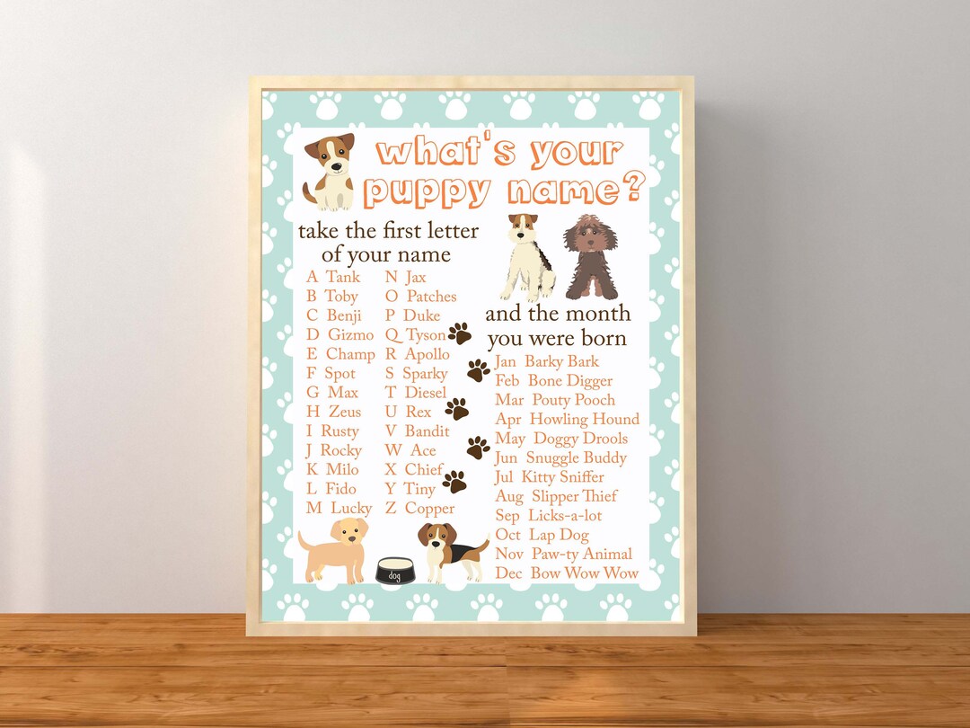 What's Your Puppy Name Game, Puppy Name Game Printable, Blue Puppy Dog ...