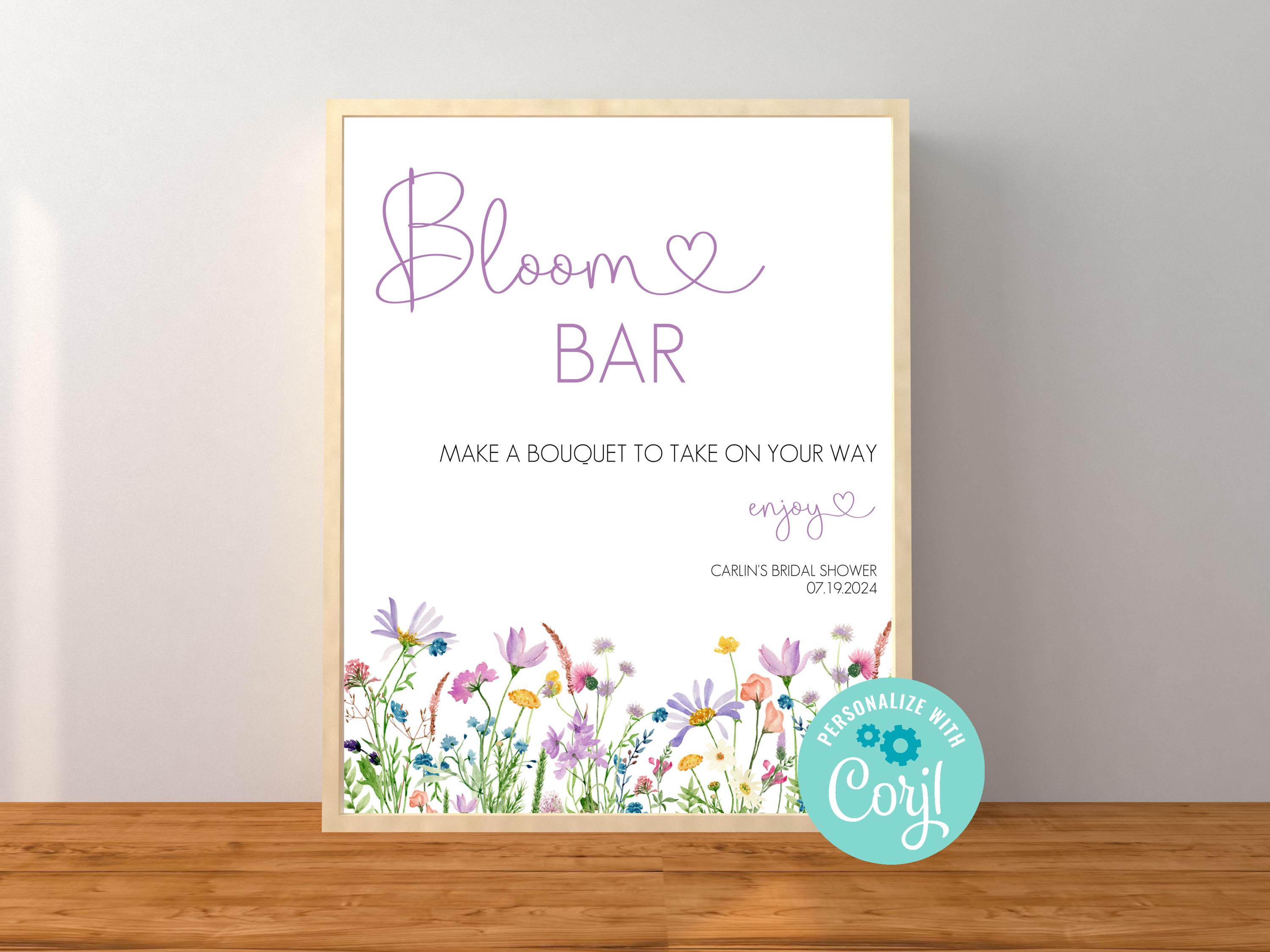 Editable Bloom Bar Sign, Flower Bar Bouquet Sign, Wildflower Bridal ...
