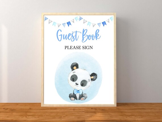 Guest Book Sign Panda Guest Book Sign Blue Panda Baby - Etsy
