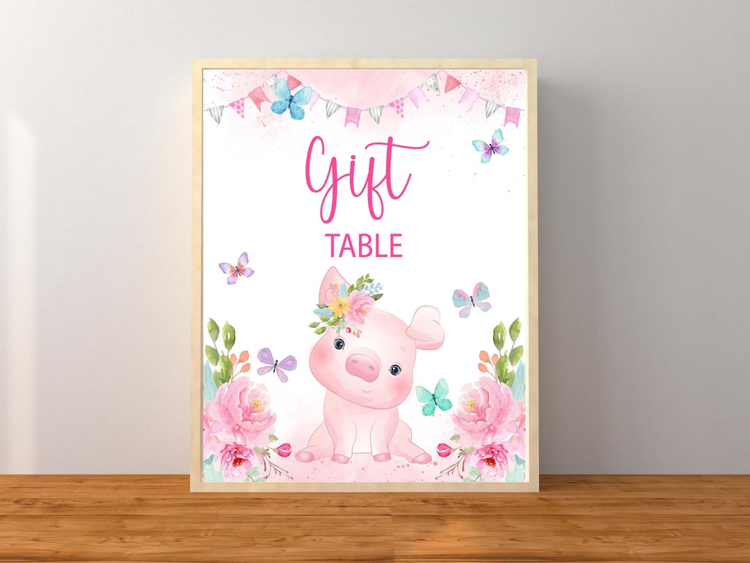 Pig Gift Table Sign, Farm Animals, Little Piggy Baby Shower Decorations ...
