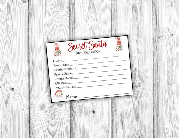Secret Santa Printable Secret Santa Questionnaire Secret | Etsy
