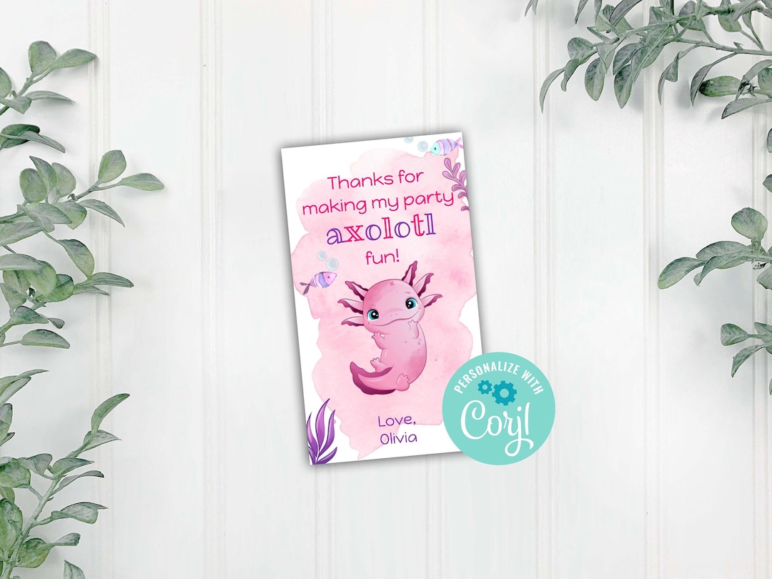 Axolotl Gift Tag, Pink Axolotl Birthday Party Favor Tags, Corjl ...