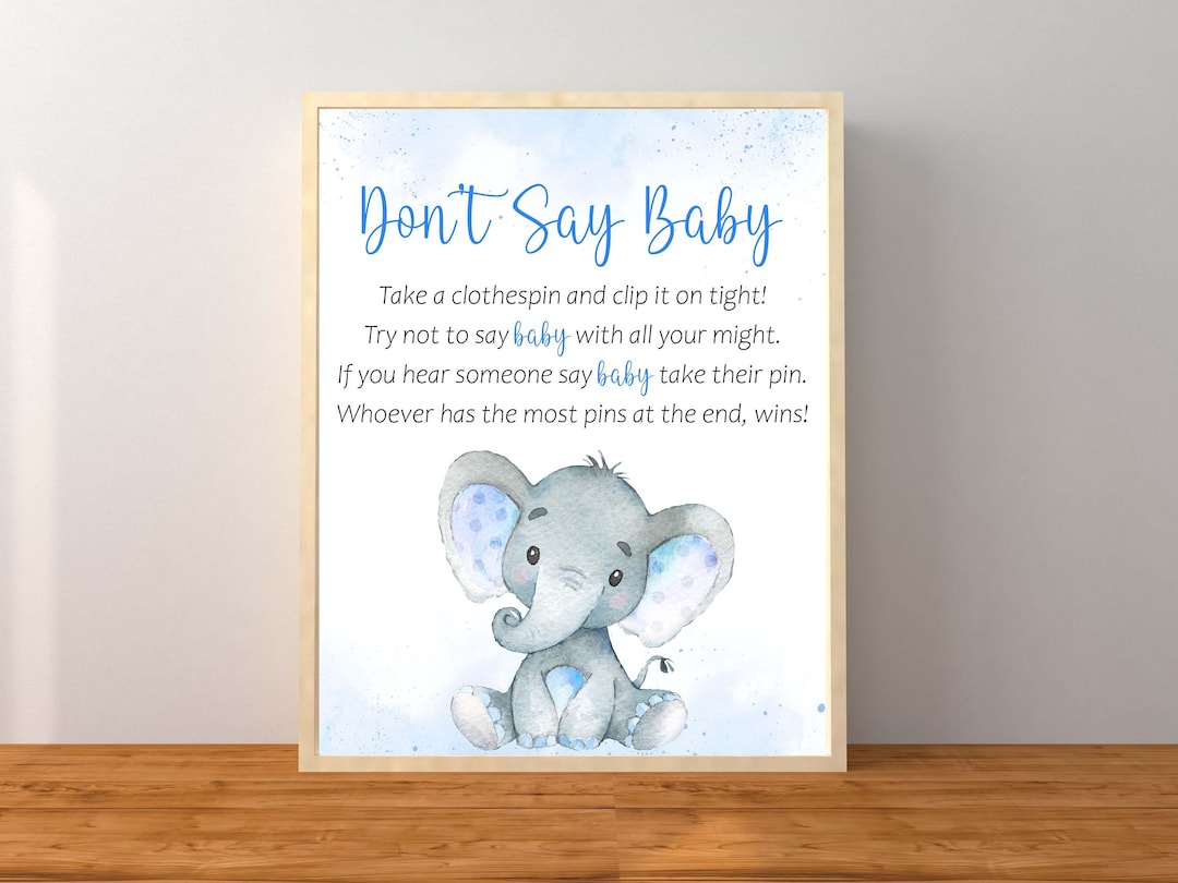 Elephant Don't Say Baby Game, Blue Elephant Baby Shower Game ...