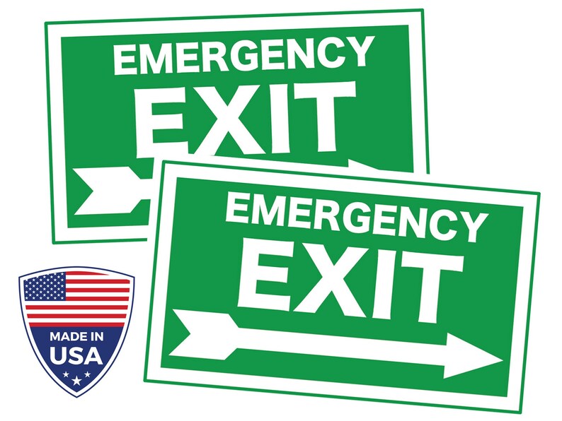 2 X Emergency Exit Indicator Sticker - Office Safety Notice - Emergency ...