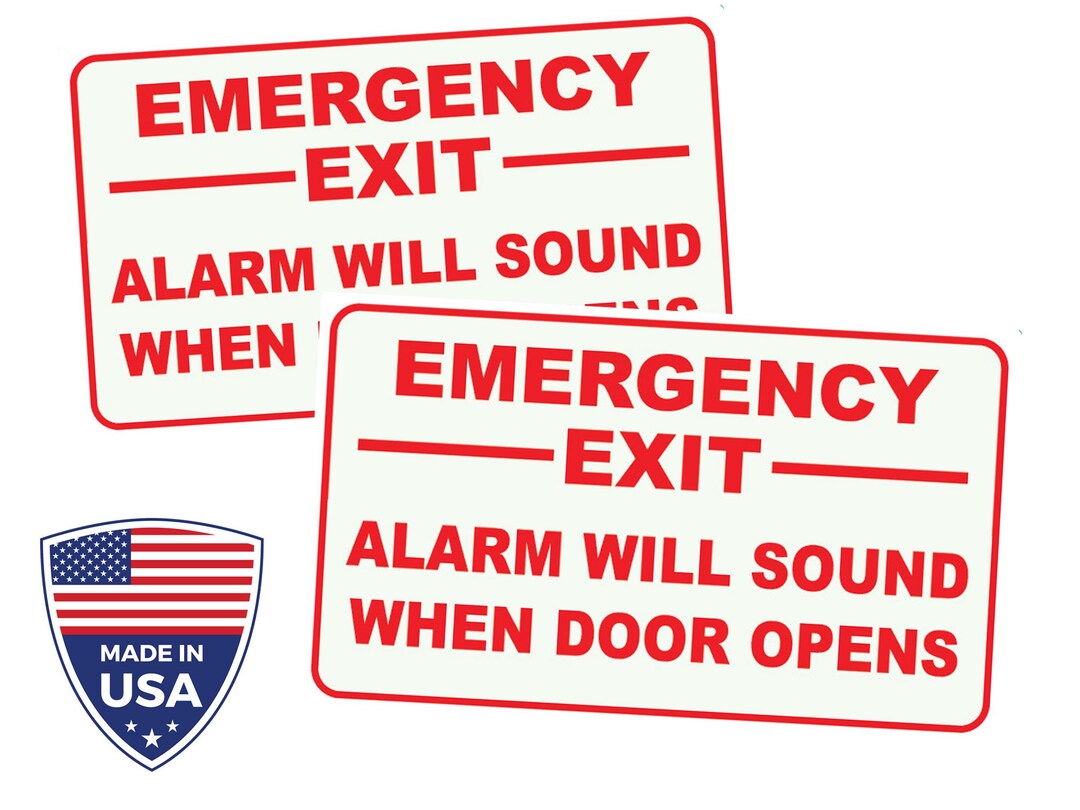 2 X Red Emergency Exit Alarm Indicator Sticker - Office Safety Notice ...