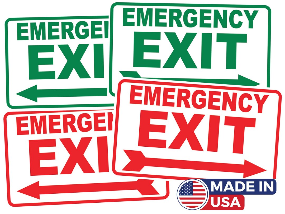 2 X Emergency Exit Indicator Sticker - Office Safety Notice - Emergency ...