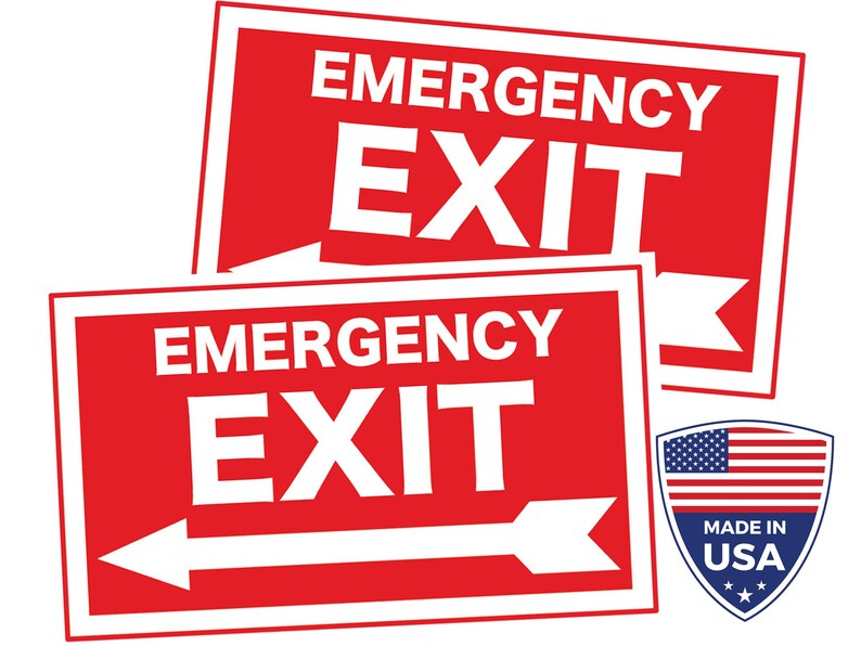 2 X Emergency Exit Indicator Sticker - Office Safety Notice - Emergency ...