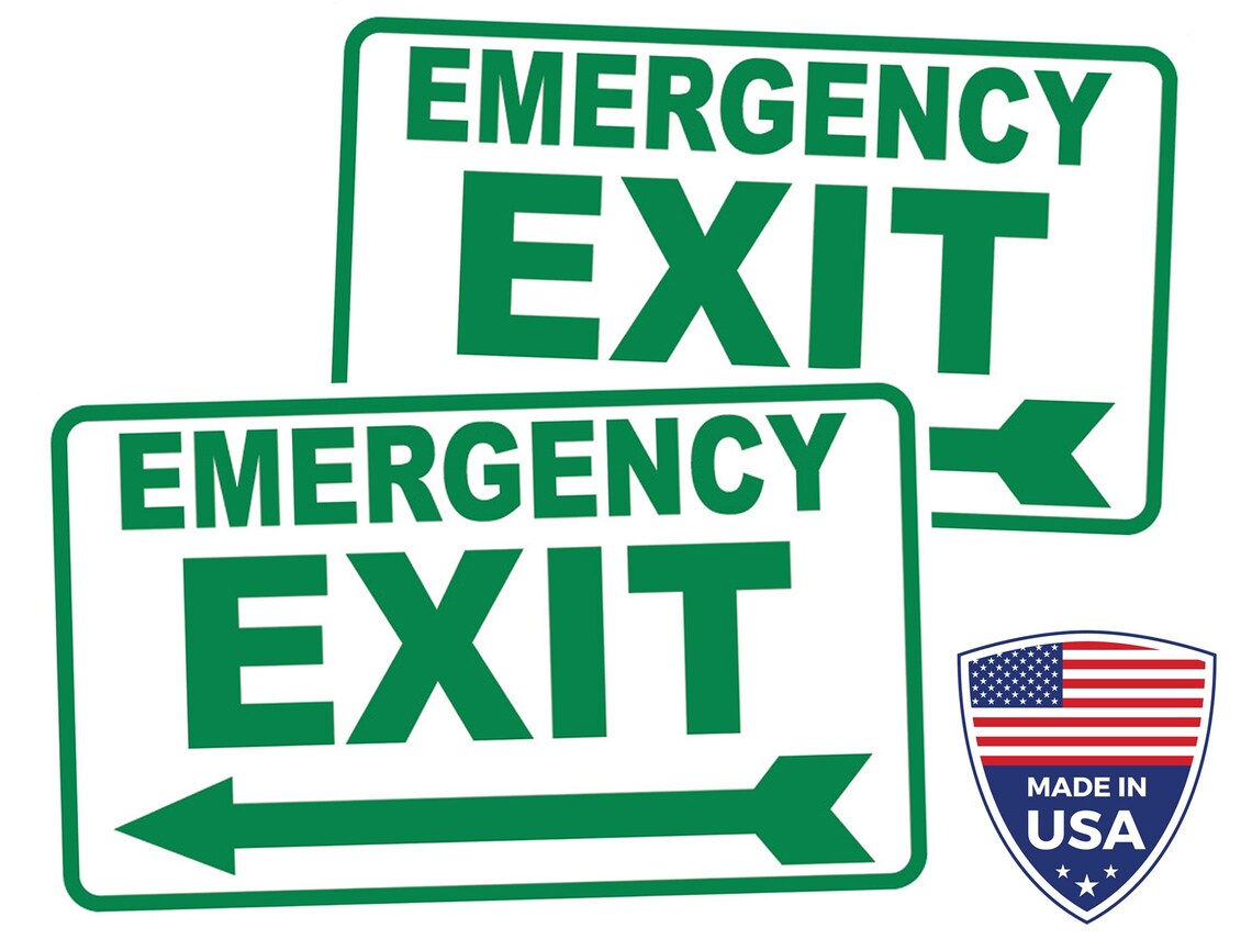 2 X Emergency Exit Indicator Sticker - Office Safety Notice - Emergency ...