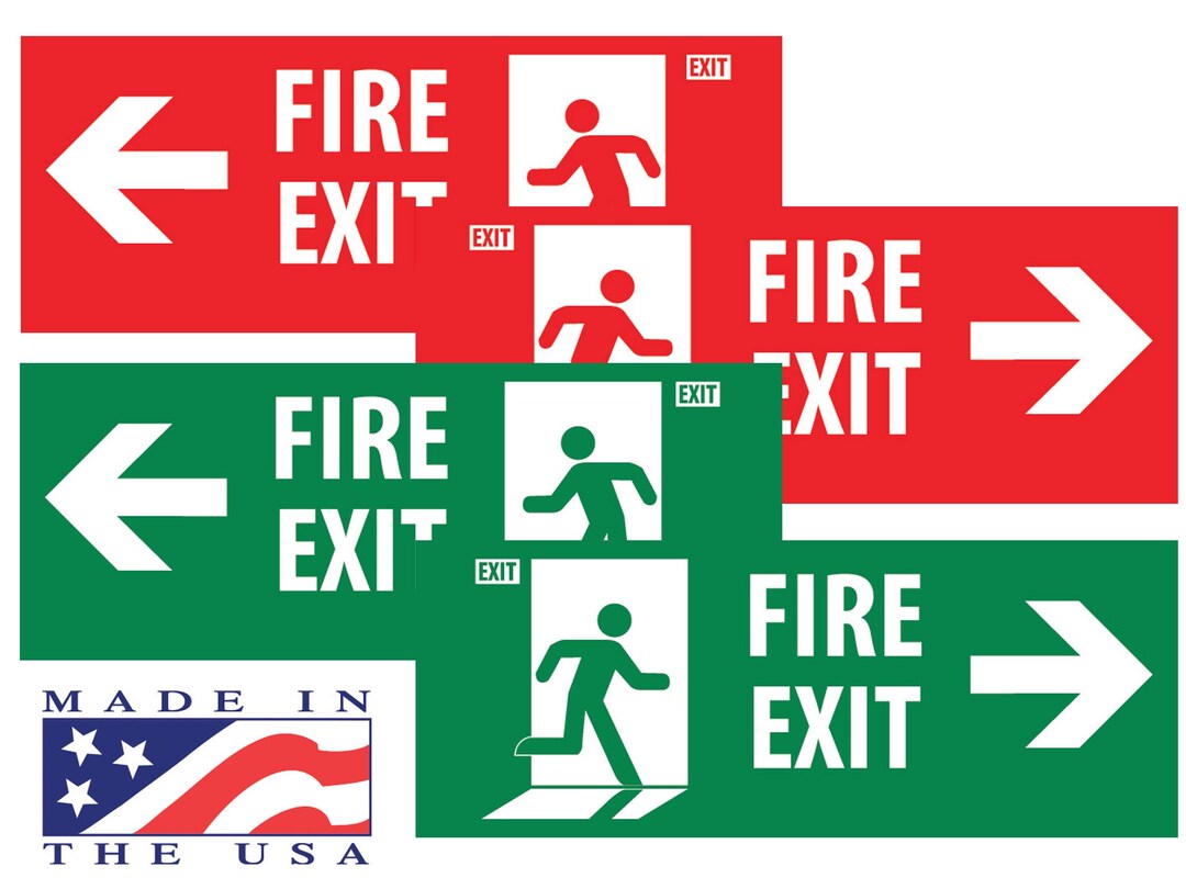 2 X Fire Exit Indicator Sticker - Office Safety Notice - Emergency Sign ...